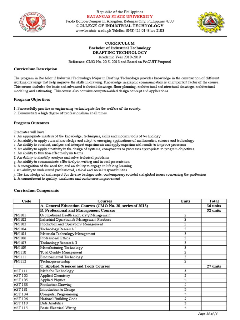 Bachelor of Industrial Technology Drafting Technology | PDF | Computer ...