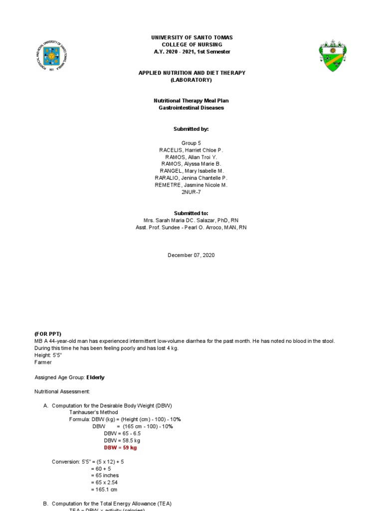 Nutrilab Meal Plan-Gi | PDF | Diarrhea | Nutrition