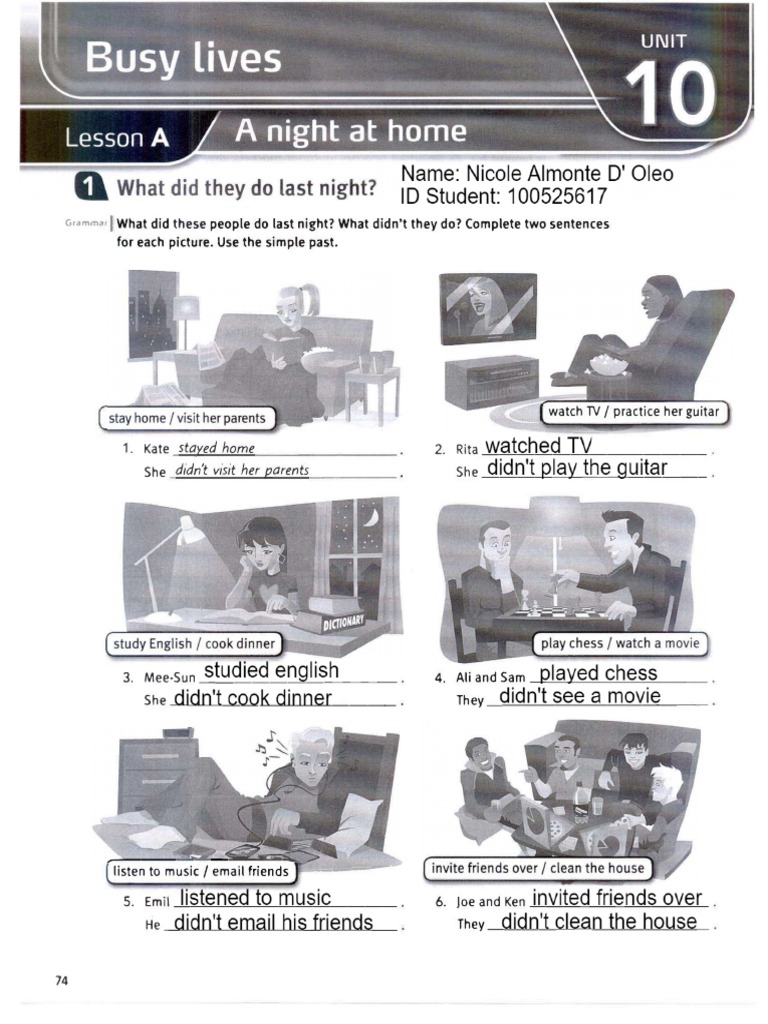 Touchstone 1 WB Unit 10 | PDF