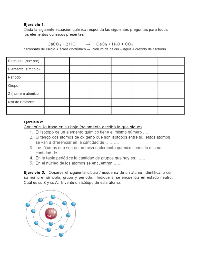 Evaluación Átomo y Tabla Periodica | PDF