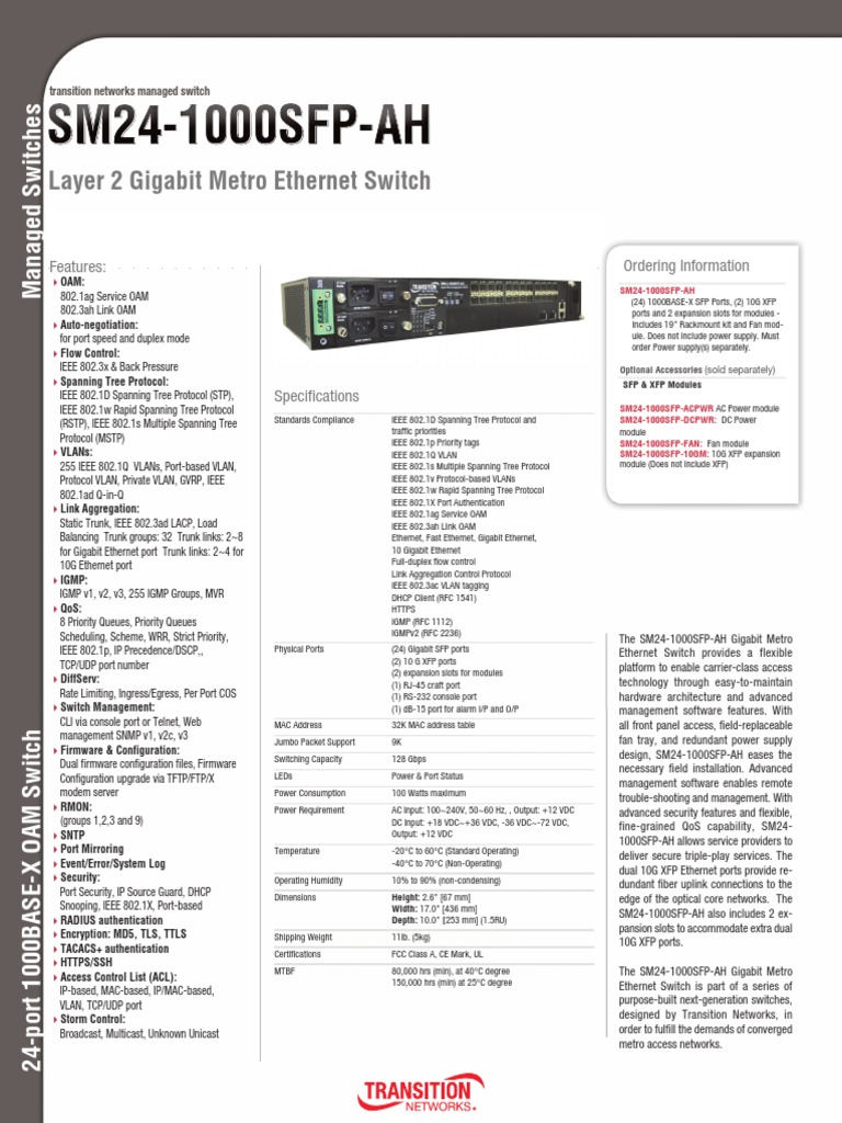 Transition Networks Sm24 1000sfp Ah Leaflet | PDF | Physical Layer ...