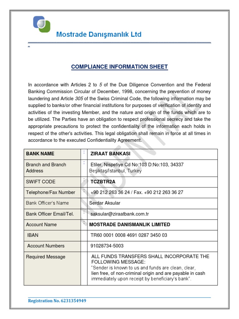Mostrade Compliance Information Sheet | PDF | Banks | Money Laundering