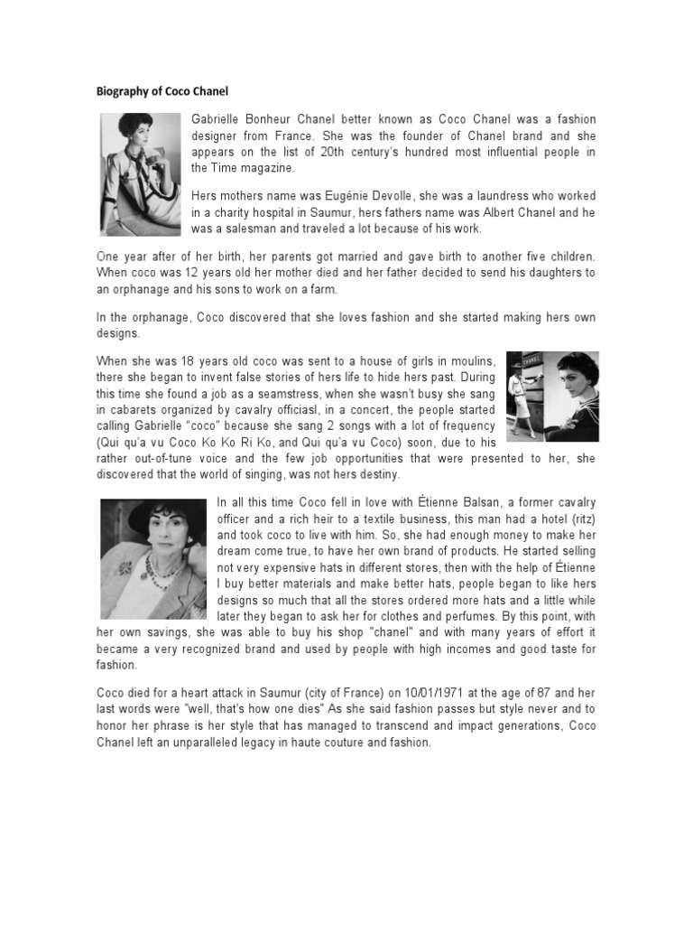 Biography of Coco Chanel | PDF
