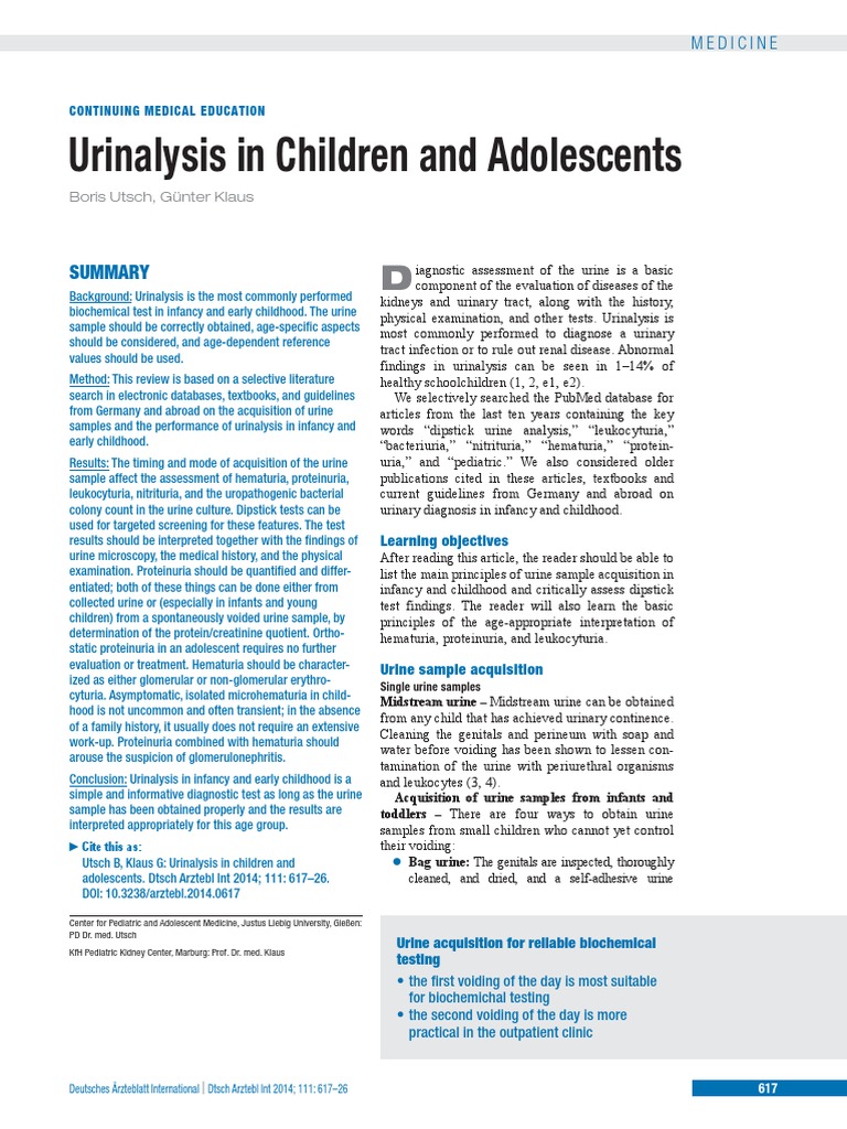 Urinalysis in Children and Adolescents, (2014) | PDF | Urinary Tract ...