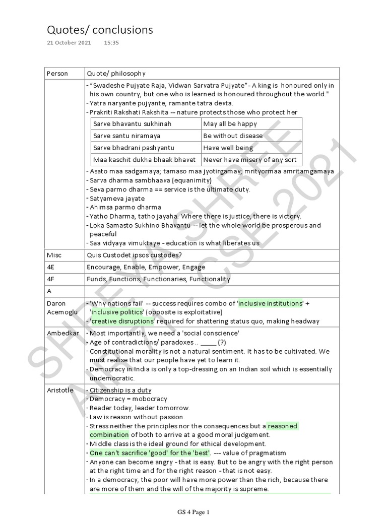 Quotes & Conclusions For Ethics & Essay SHREYA SHREE | PDF ...