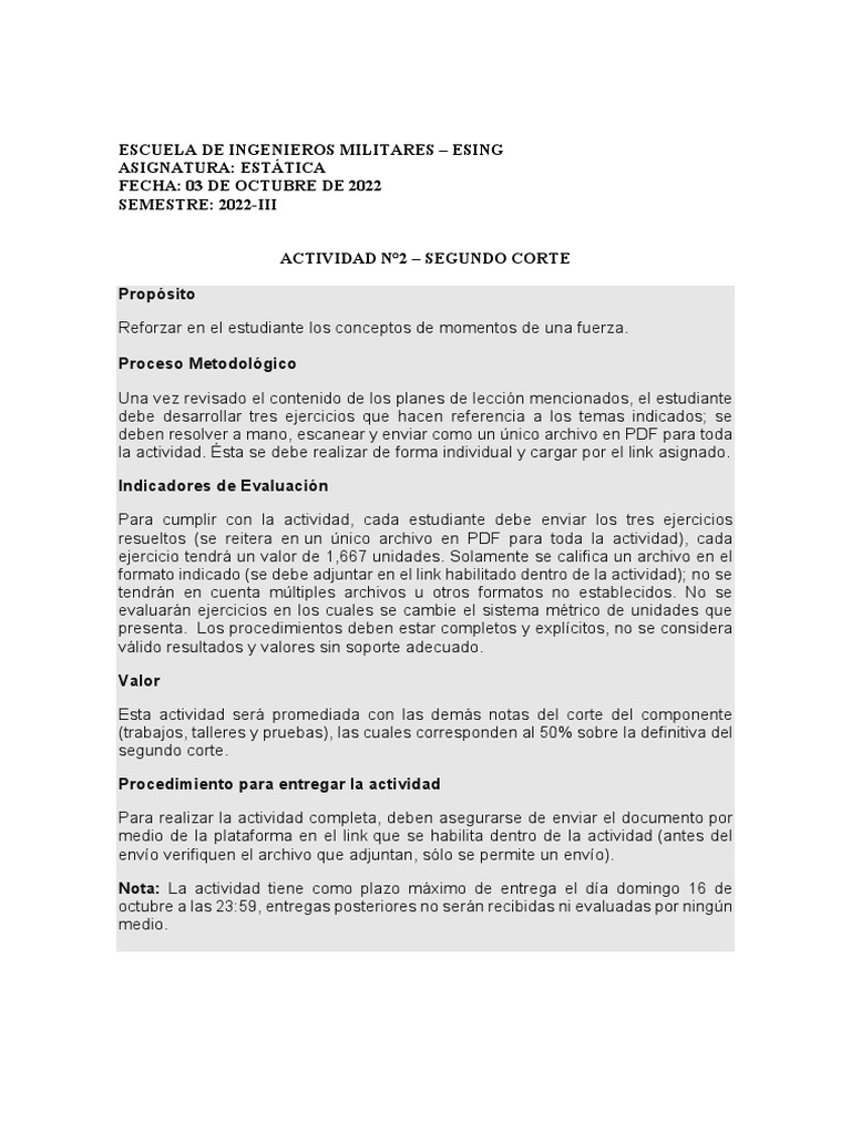 Estática: Actividad de Momentos | PDF | Métodos y materiales de enseñanza