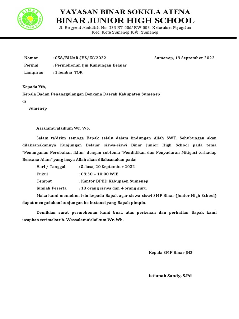 Surat Permohonan Kunjungan Ke BPBD | PDF