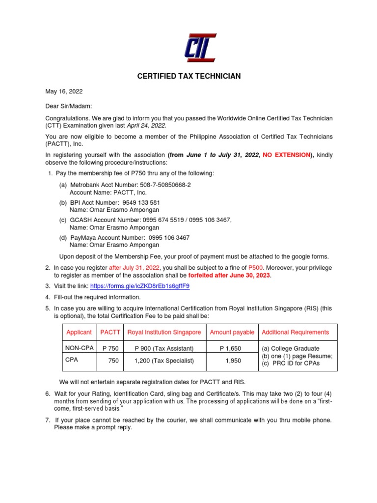 Congrats Letter CTT | PDF | Certified Public Accountant | Government Finances