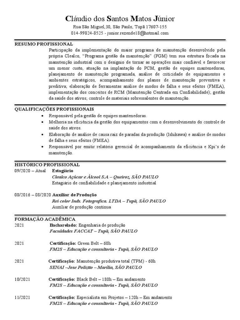 Curriculo Claudio Dos Santos Matos JR | PDF | Business | Economias