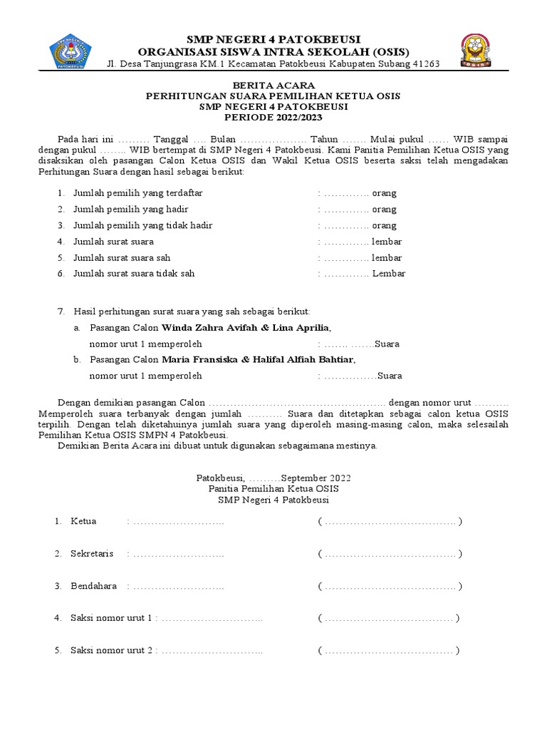 Berita Acara Pilketos | PDF