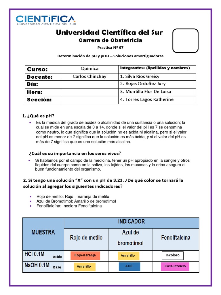 Informe Determinación de PH y Poh-Soluciones Amortiguadoras | PDF