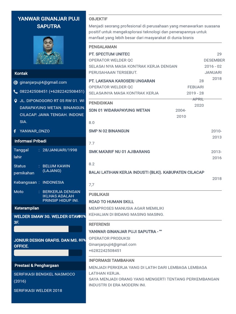 Contoh CV dan Surat Lamaran Welder | PDF