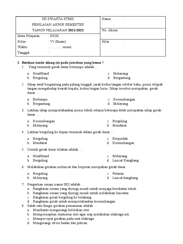 SOAL2 PAS PJOK KLS 6 S-2 Fix | PDF
