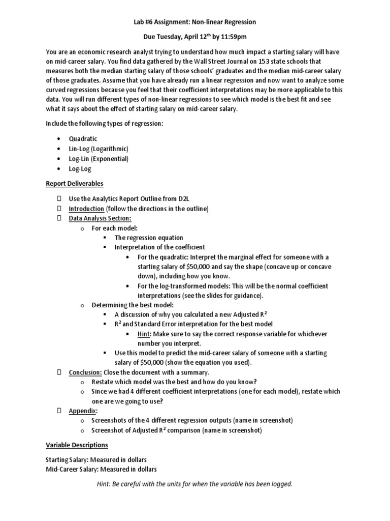 Lab #6 Assignment (Spring 2022) | PDF | Regression Analysis | Coefficient Of Determination