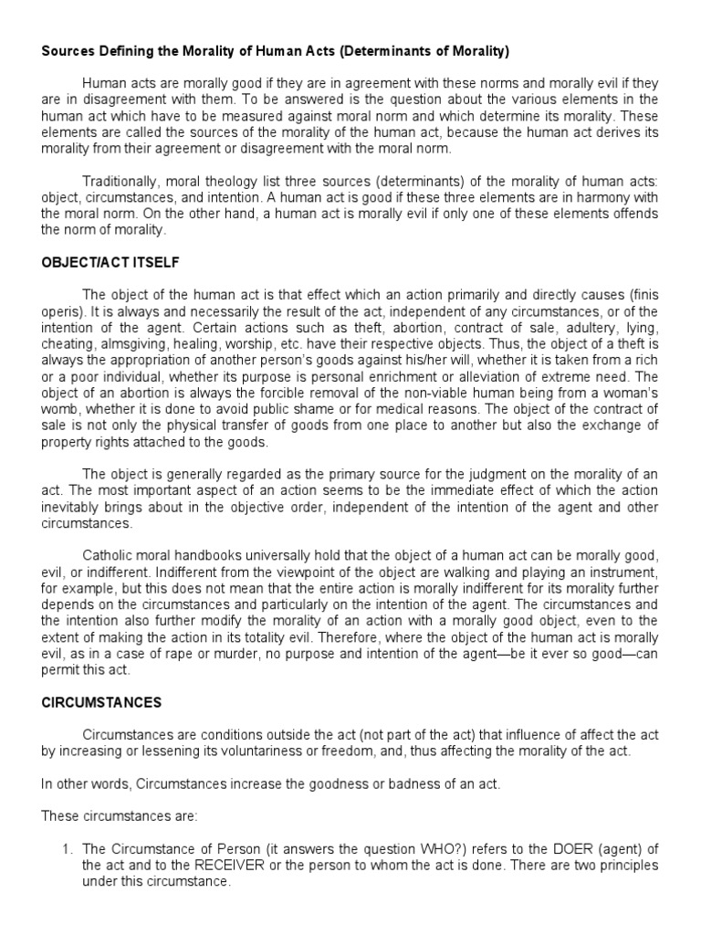 Module 2 Sources Defining The Morality Of Human Acts Determinants Of