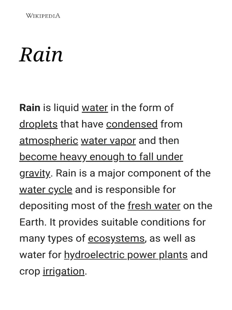 Rain - Wikipedia | PDF | Rain | Precipitation