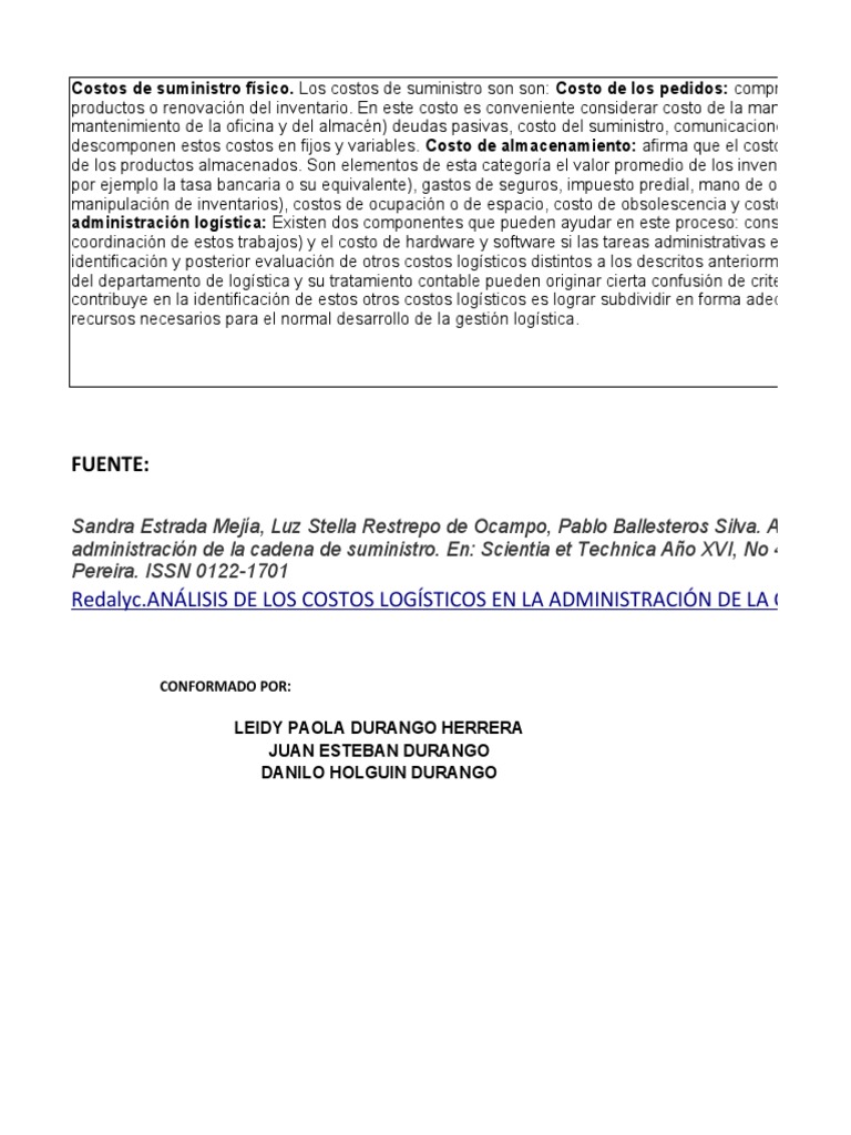 Ejercicio de Aplicacion - Costos Logisticos 1 | PDF | Logística ...