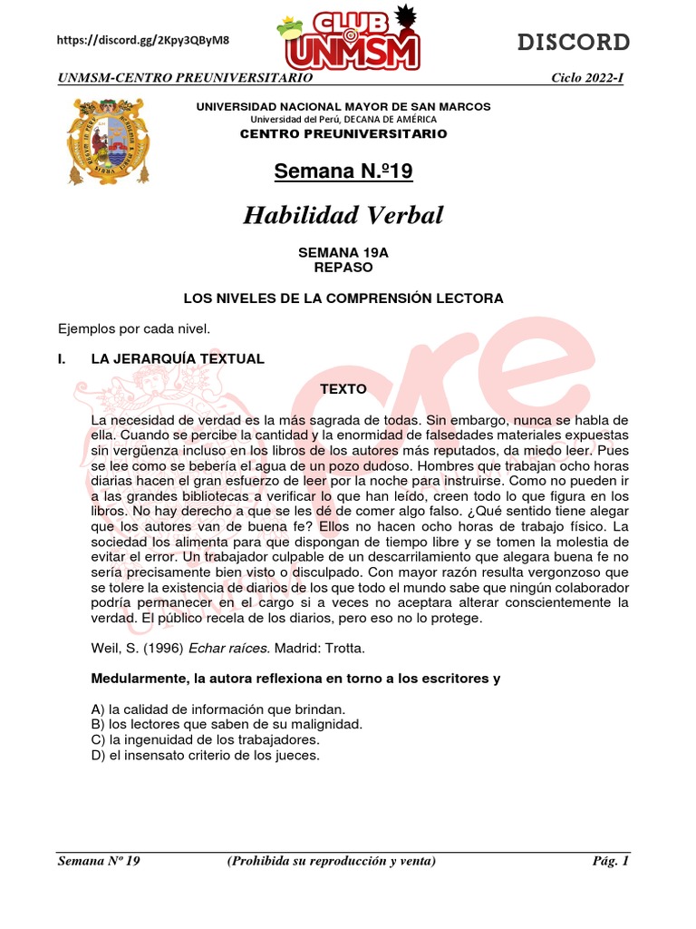 Mpe - Semana #19 - Ciclo Ordinario 2022-I | PDF | Conocimiento | Verdad