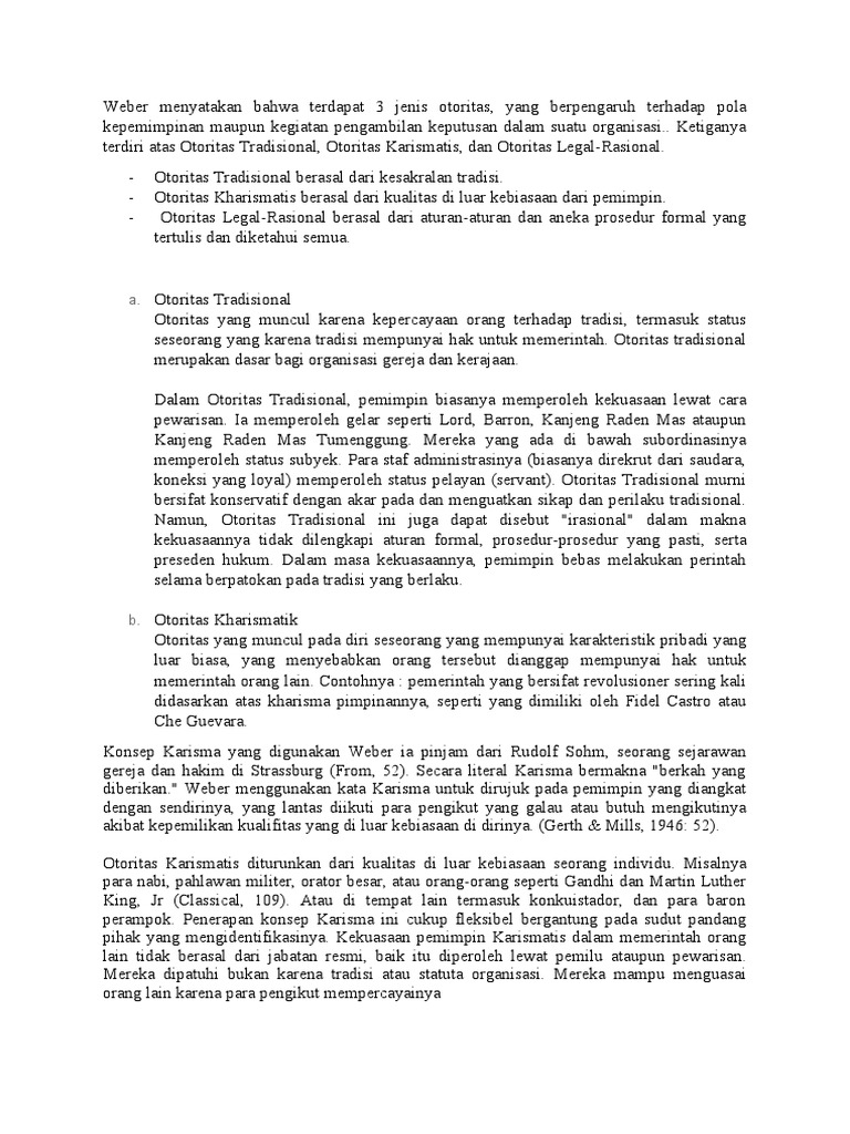 Tiga Jenis Otoritas Menurut Weber | PDF