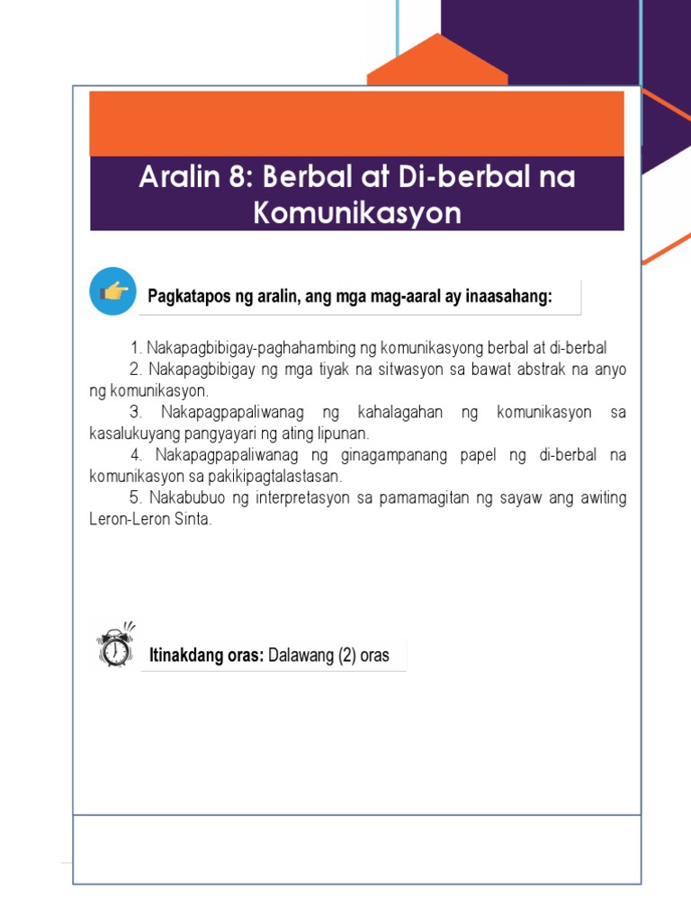Aralin 8 Berbal at Di-Berbal Na Komunikasyon | PDF