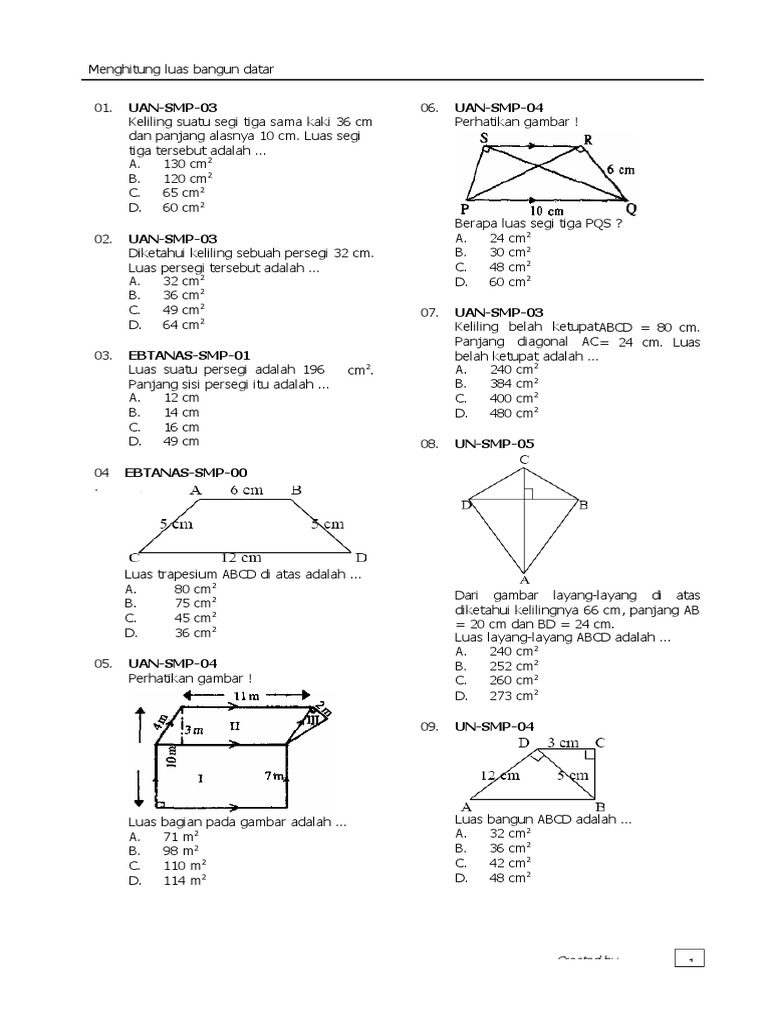 Bank Soal Matematika SMP Luas Bangun Datar | PDF