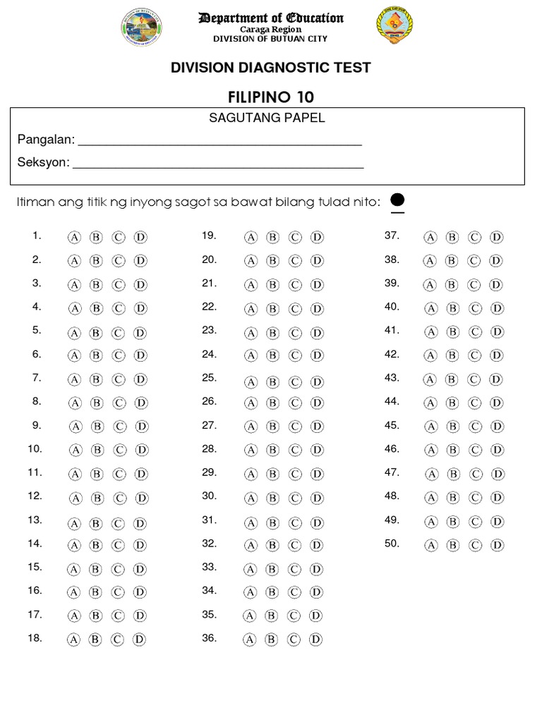 Answer Sheet Filipino | PDF