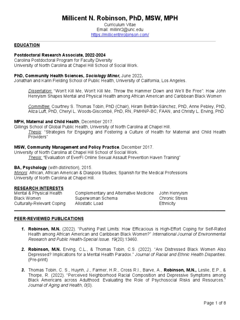 Robinson, Millicent CV | PDF | University Of North Carolina At Chapel ...
