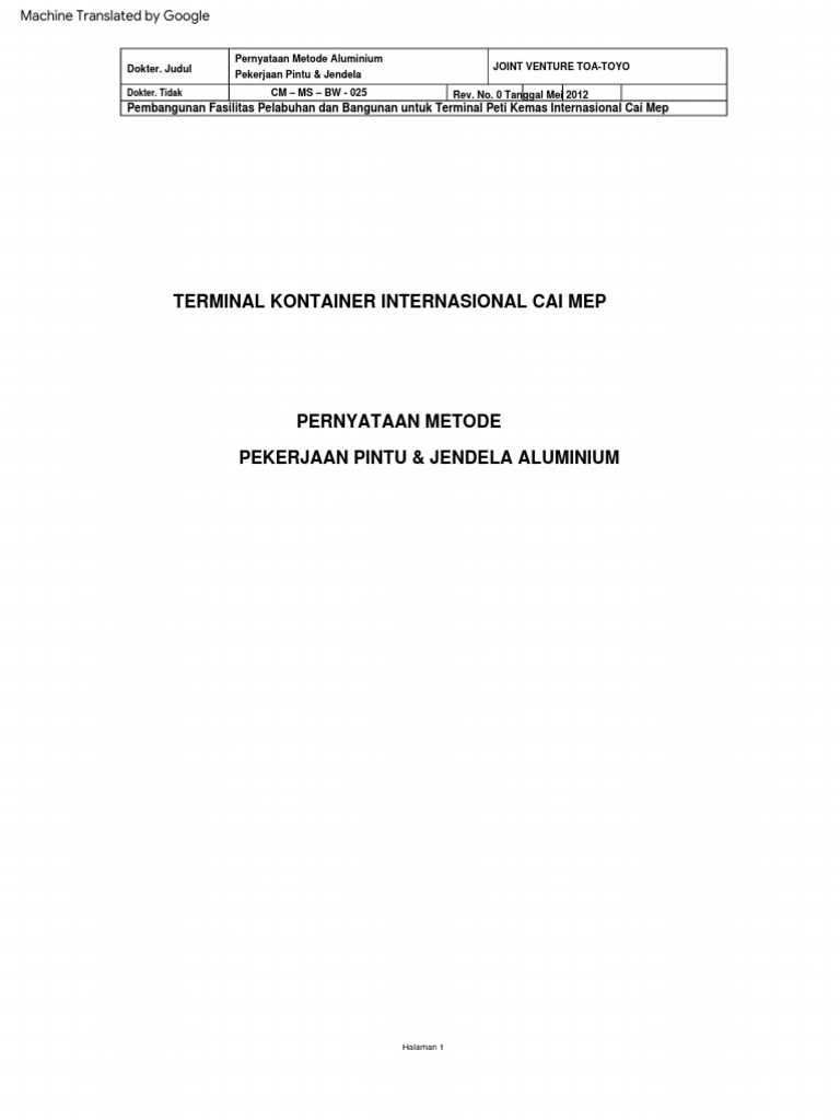 Method Statement Aluminium and Glass PDF Free | PDF