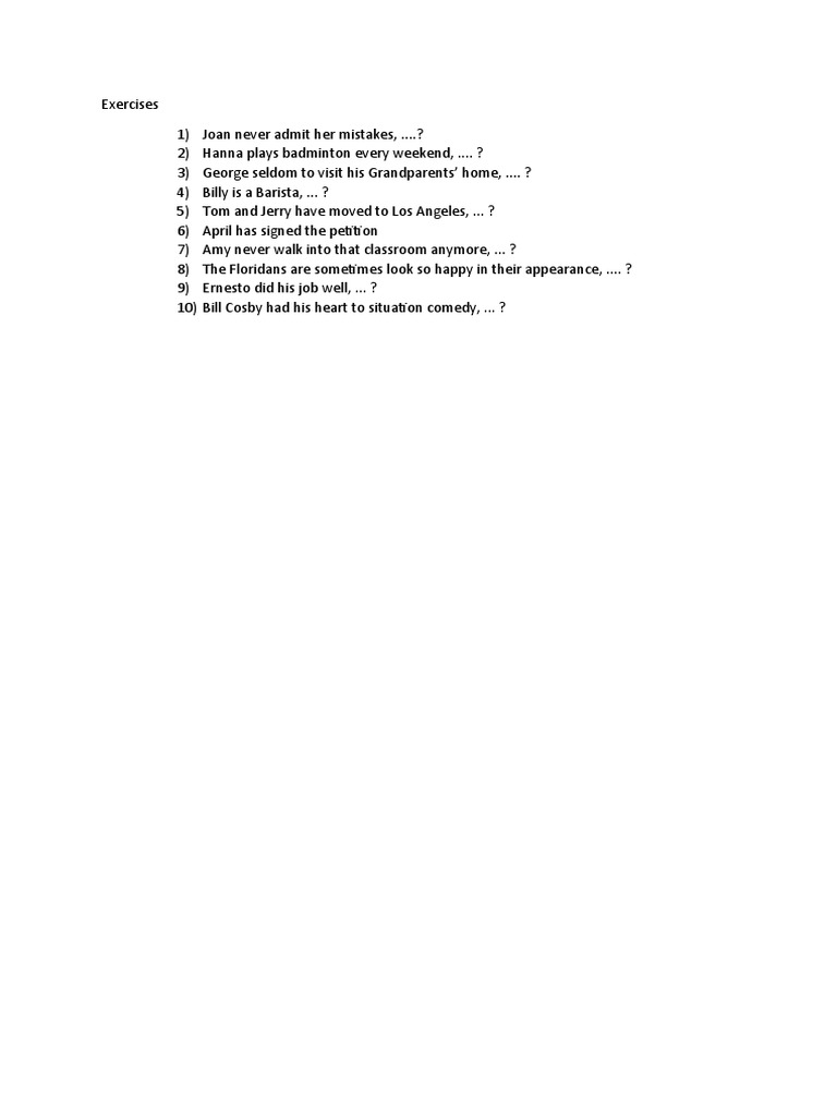 English Exercises: Tag Questions Practice | PDF