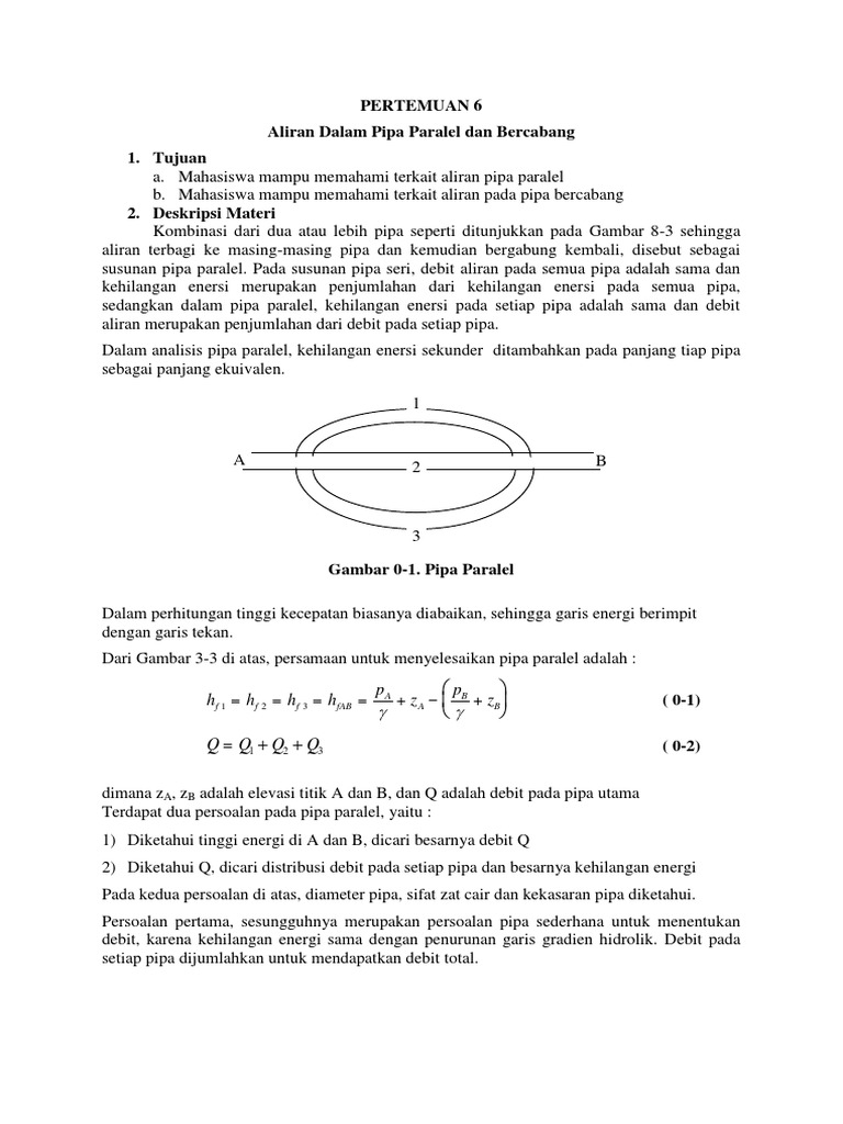 Pertemuan 6 - Aliran Dalam Pipa Paralel Dan Bercabang | PDF