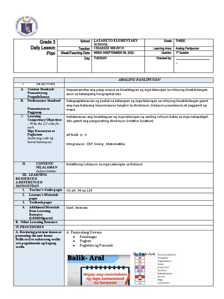 Grade 3 Daily Lesson Plan: Araling Panlipunan | PDF