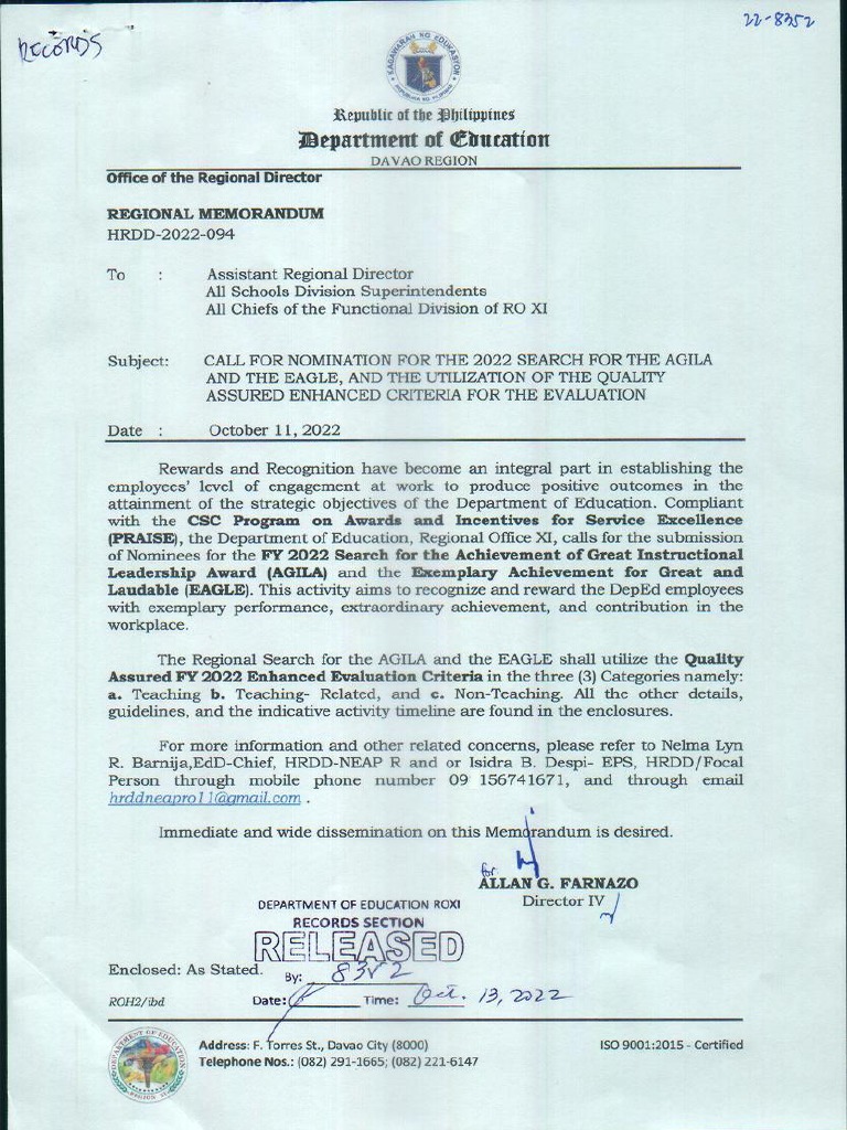 RM HRDD 2022 094 Call For Nomination For The 2022 Search For The Agila ...