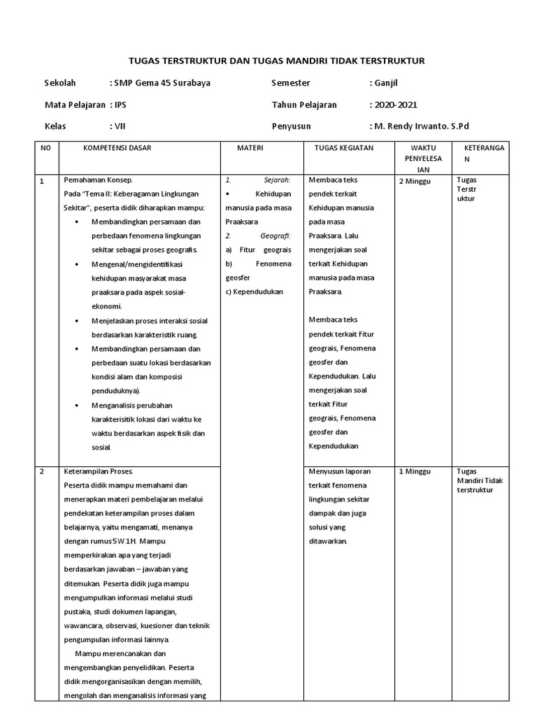 Tugas Terstruktur Dan Tugas Mandiri Tidak Terstruktur Ips Vii | PDF