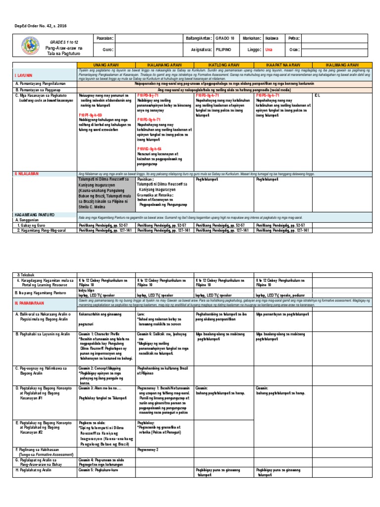 DLL FILIPINO 10-Aralin 2.1 | PDF