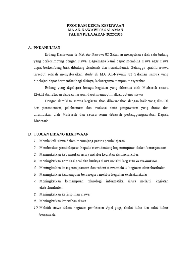 Program Kerja Kesiswaan | PDF