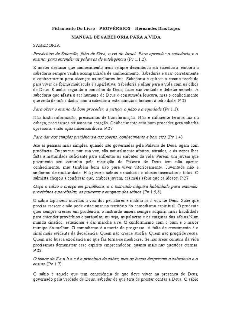 Fichamento Do Livro Provérbios | PDF