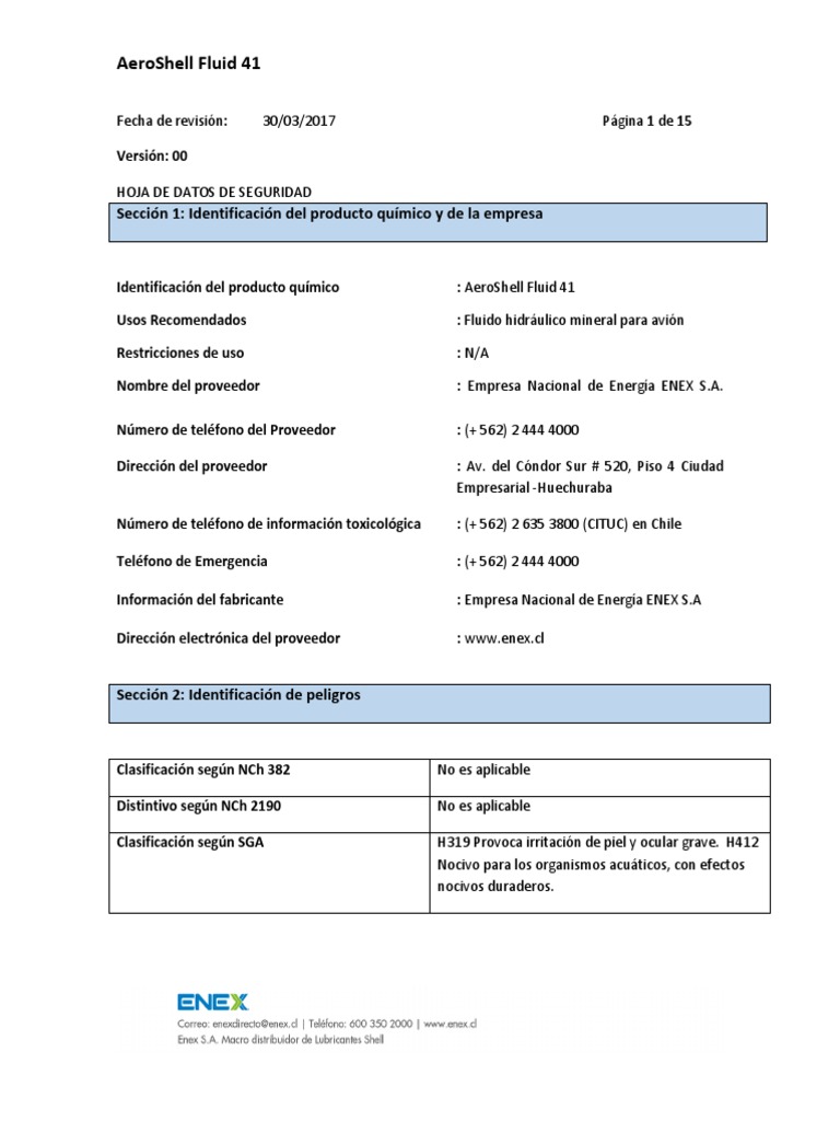 MSDS AeroShell Fluid 41 | PDF | Agua | Residuos