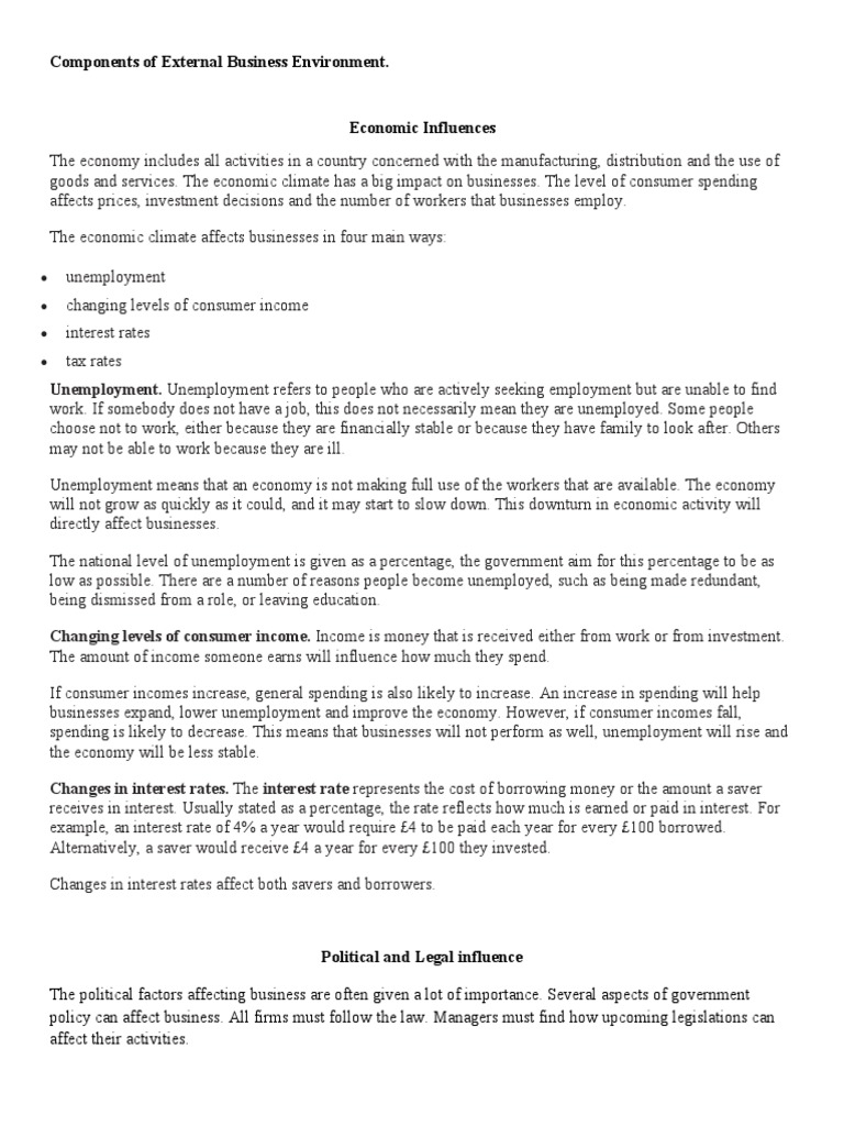 Components of External Business Environment | PDF | Unemployment | Interest