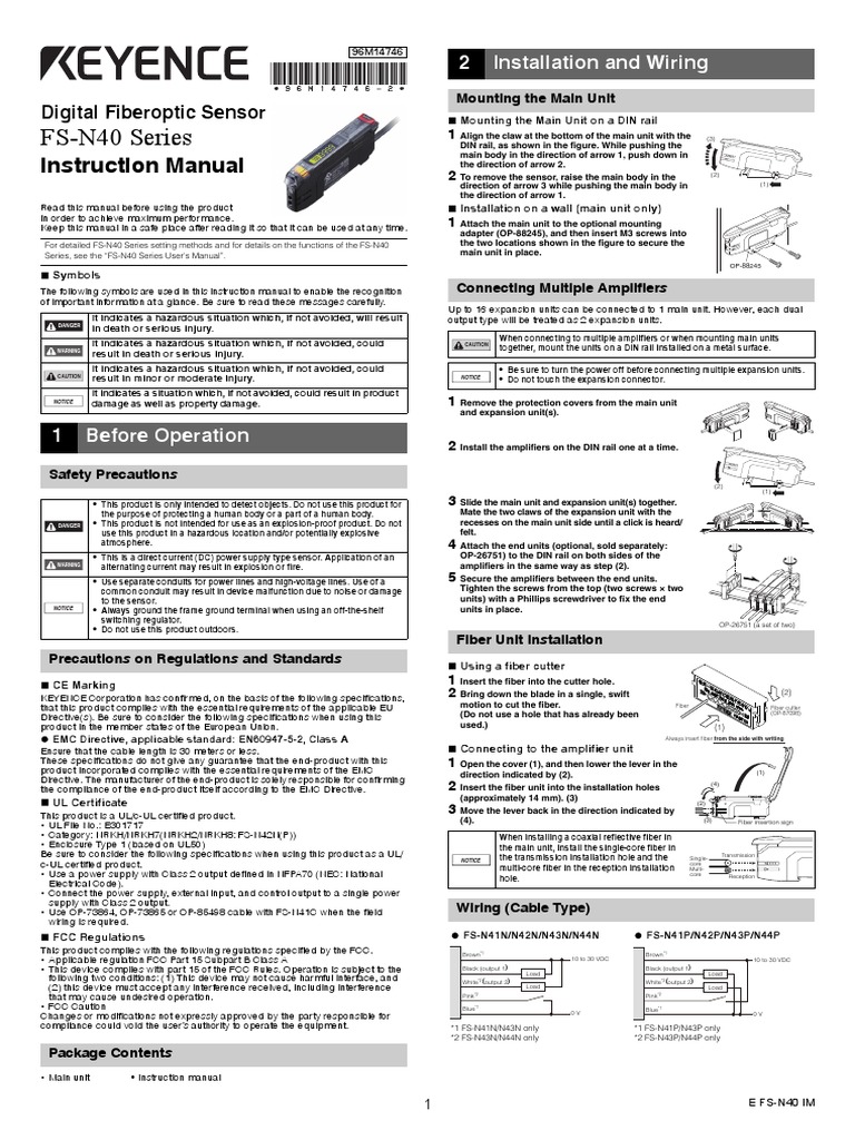 FS-N40 Series: Instruction Manual | PDF | Power Supply | Optical Fiber
