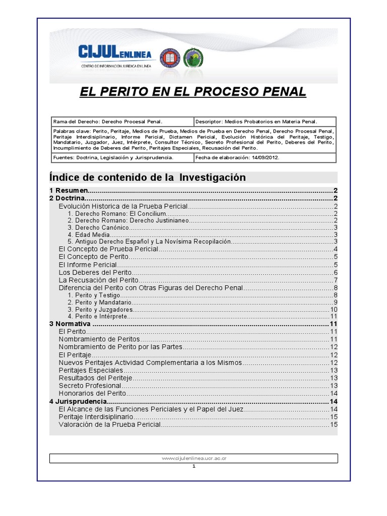 El Perito En El Proceso Penal Pdf Testigo Experto Evidencia Ley
