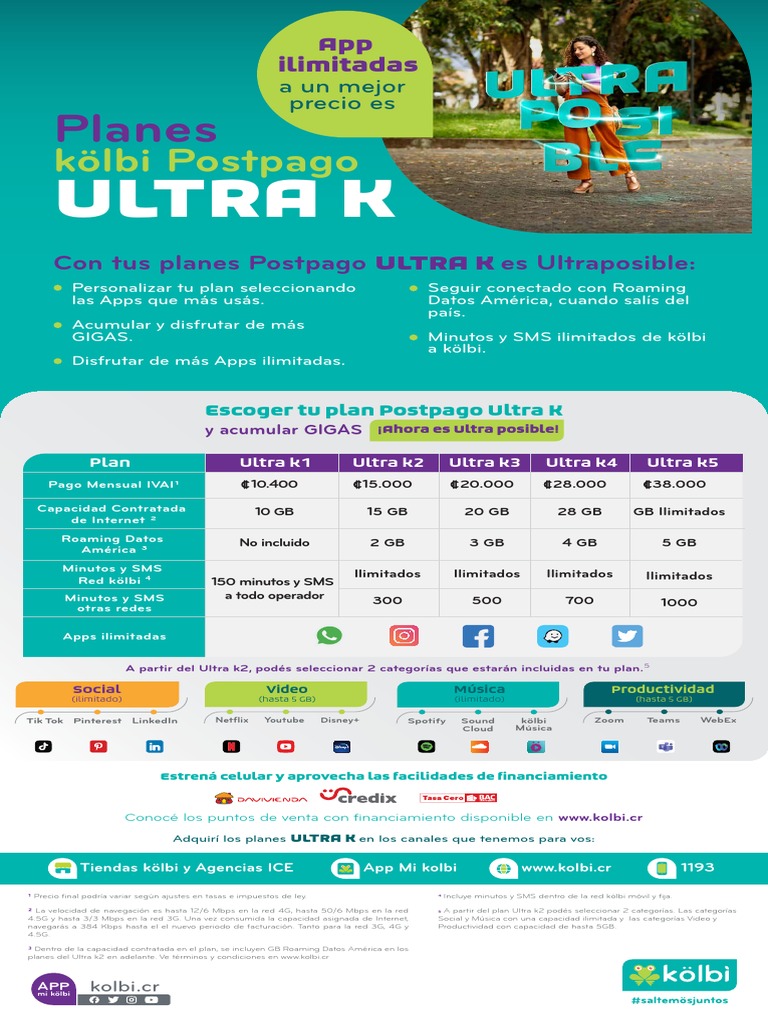 Planes Kolbi Postpago Ultra K | Descargar gratis PDF | Servicios en línea | Software