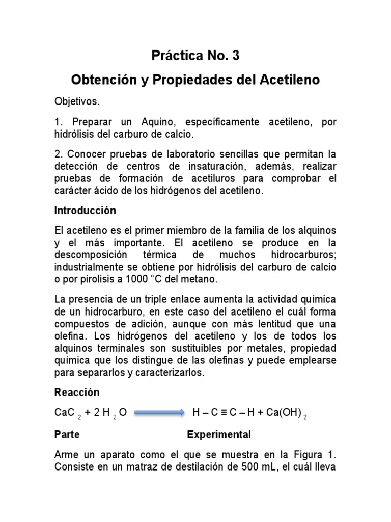 Práctica No. 3 - Obtención de Acetileno | Descargar gratis PDF | Amoníaco | Agua