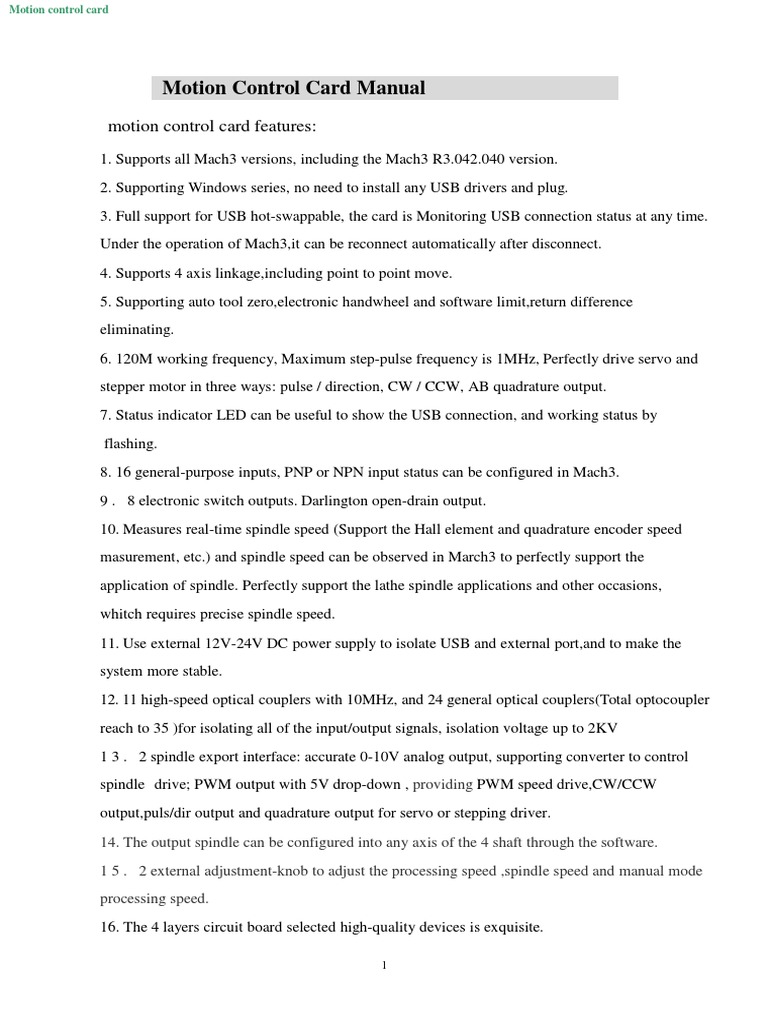 Motion Control Card Manual V1.2 | PDF | Power Supply | Usb