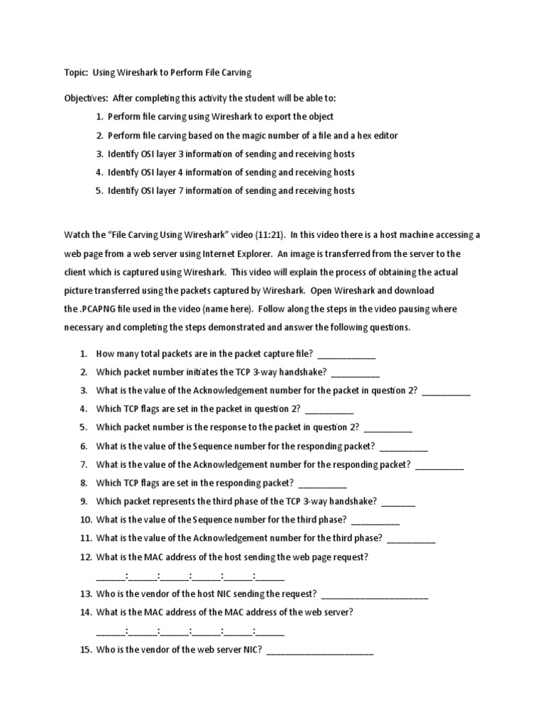 Lesson Plan For File Carving | PDF | Transmission Control Protocol ...