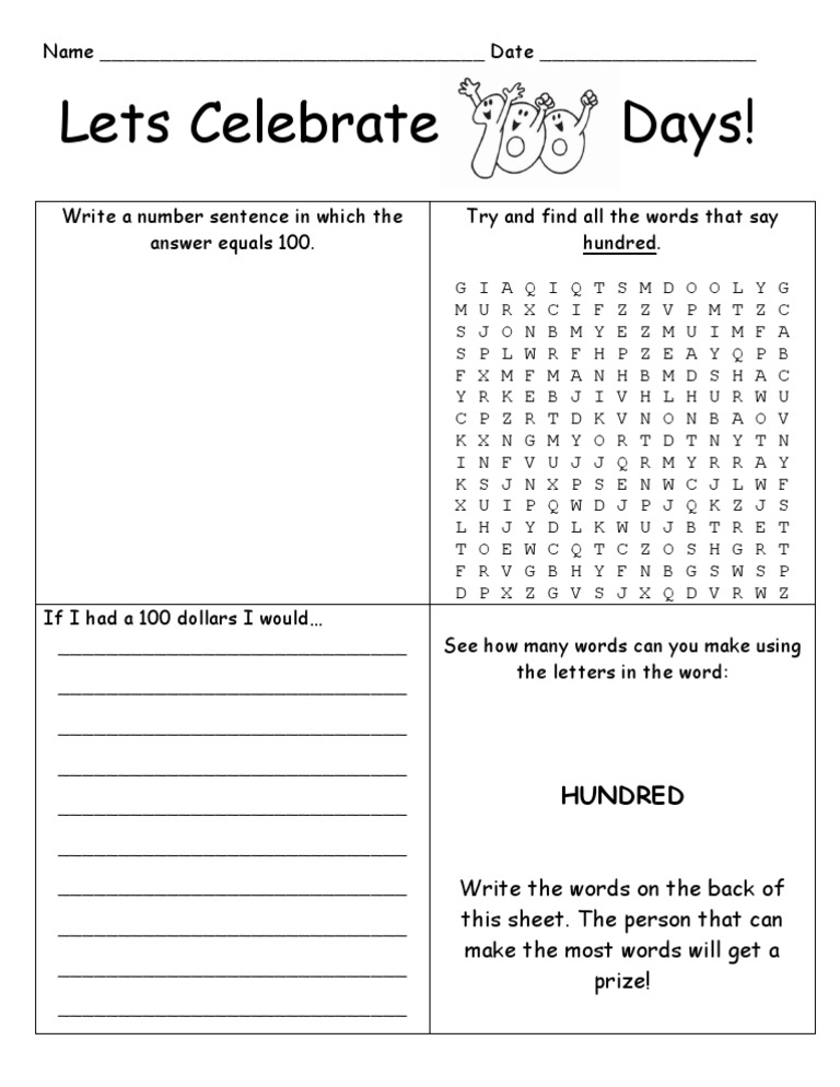 100th Day Activity Sheet