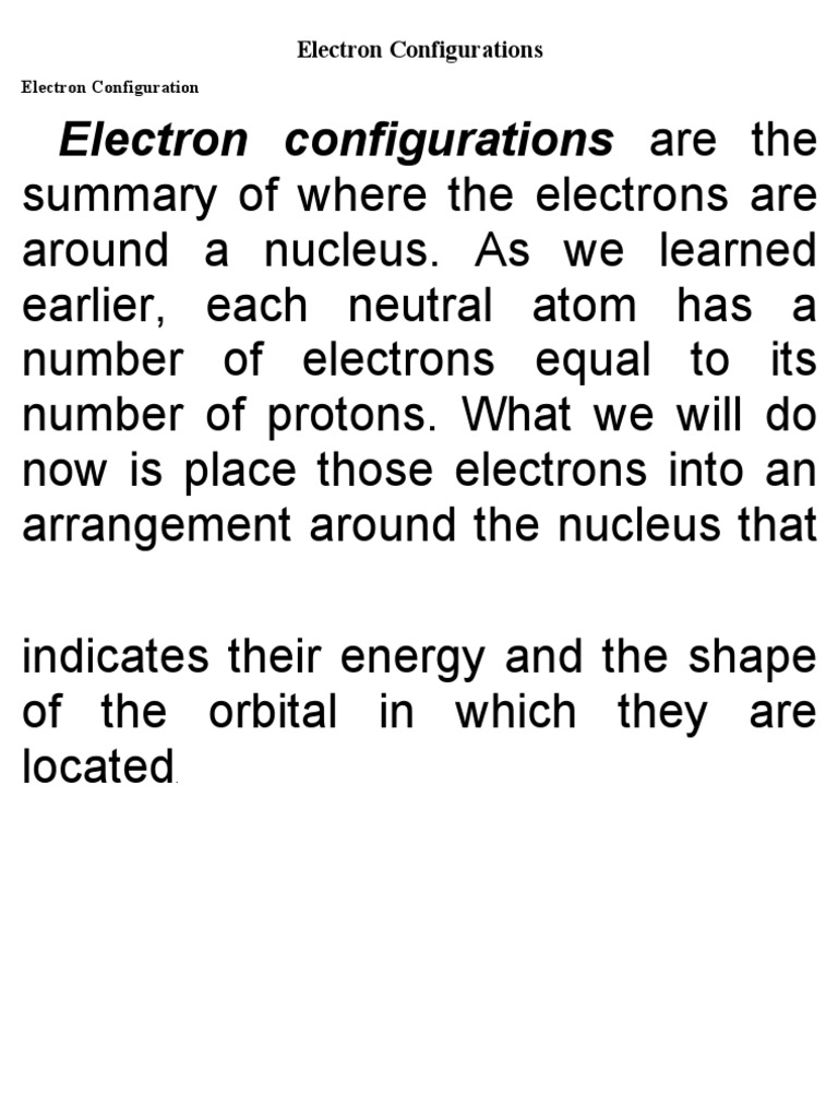 Electron Configurations Lesson | PDF | Electron Configuration | Atomic ...