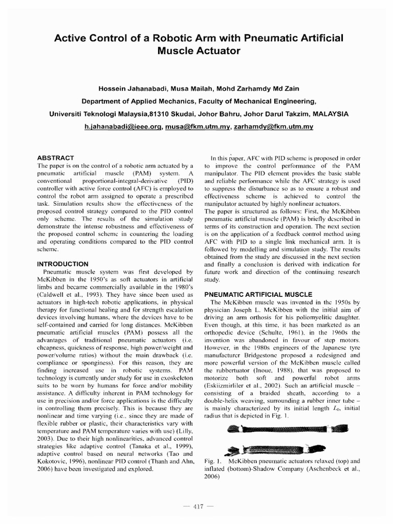 Active Control of A Robotic Arm With Pneumatic Artificial Muscle ...