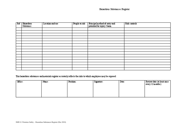 Hazardous Substances Register | PDF