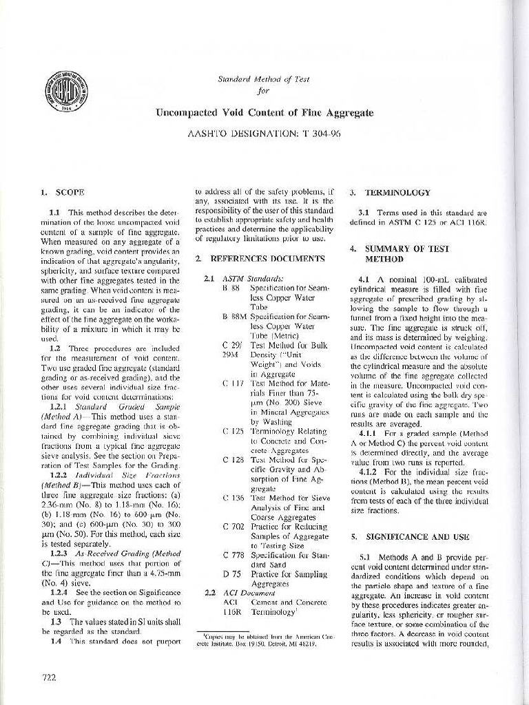 85 - Uncompacted Void Content of Fine Aggregates | PDF