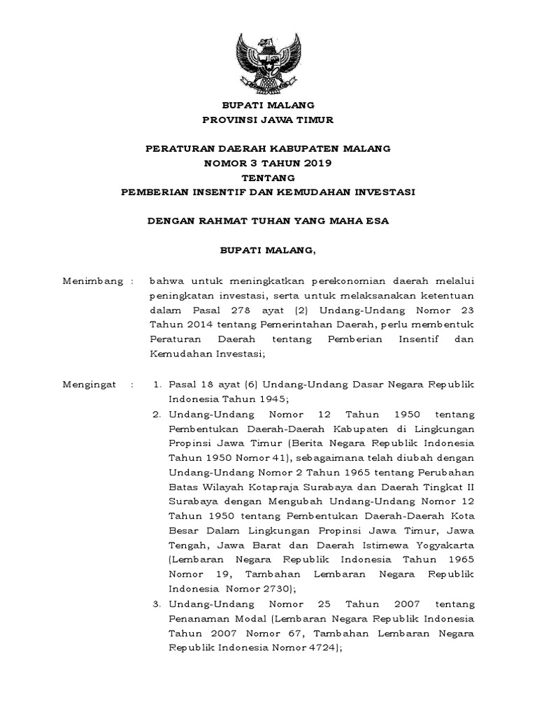 Pm-ptsp-Perda 3 Tahun 2019 | PDF